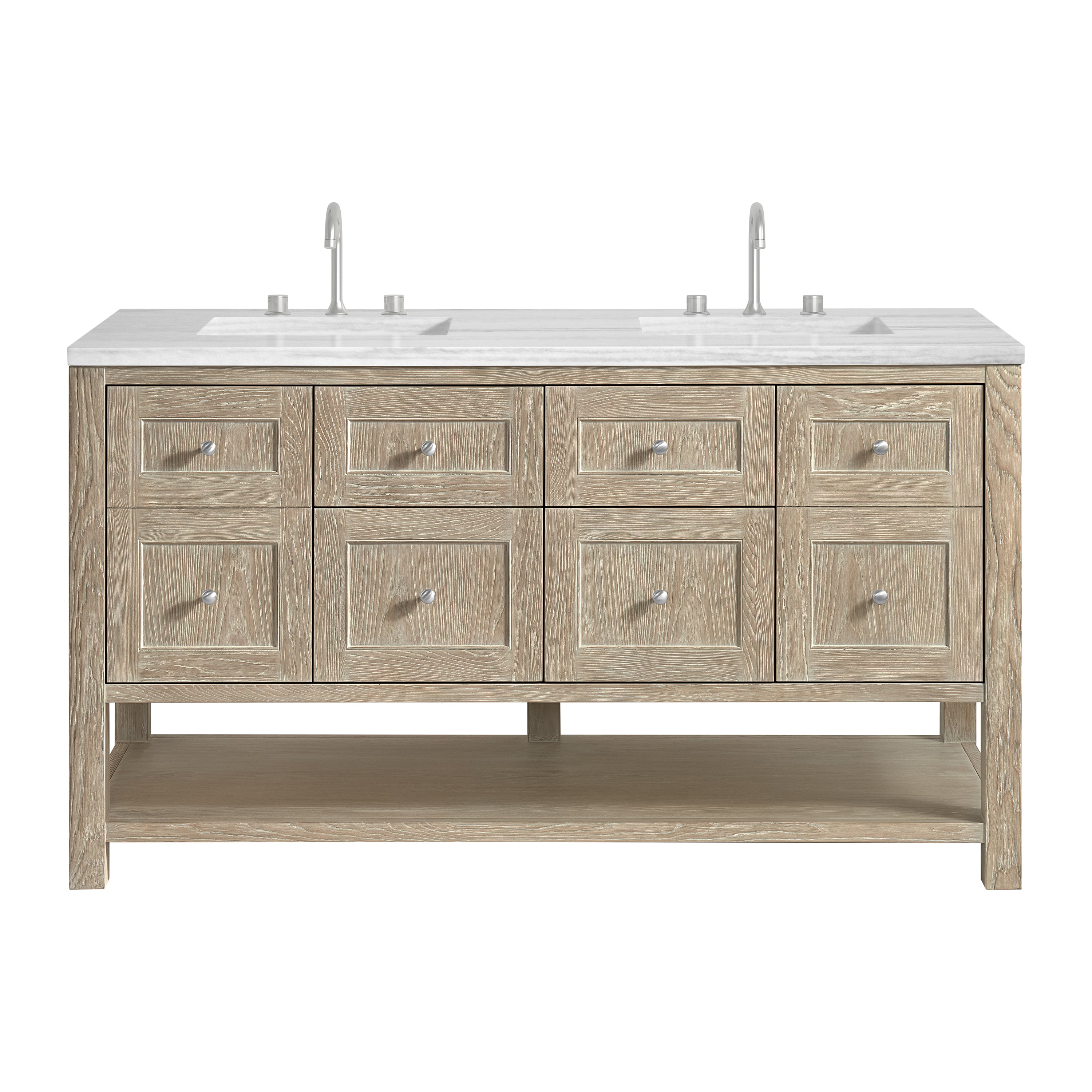 Breckenridge 60" Double Vanity, Whitewashed Oak, w/ 3 CM Arctic Fall S – Tilefy