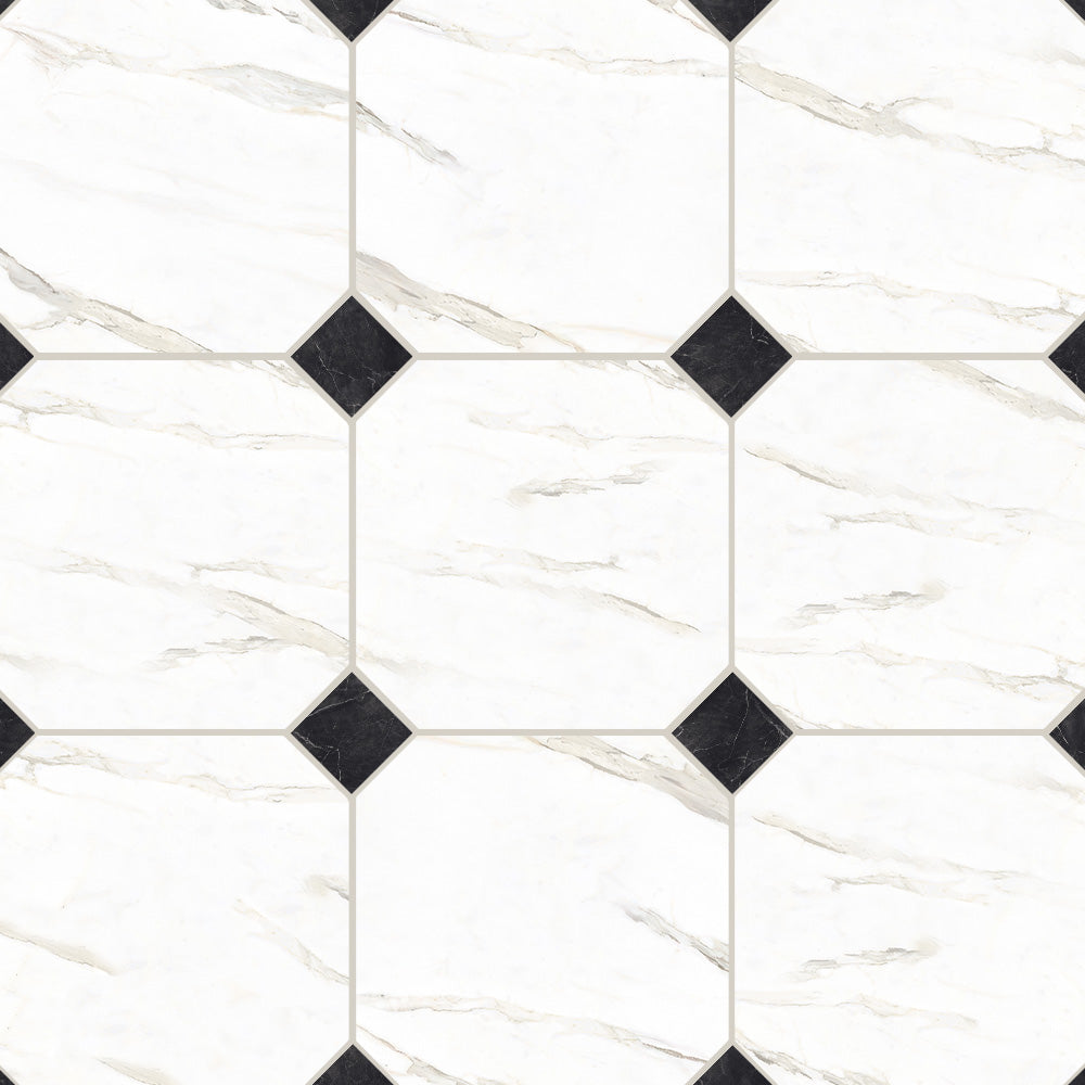 Ravenna Octagon and Dot Marble Porcelain | Tilefy
