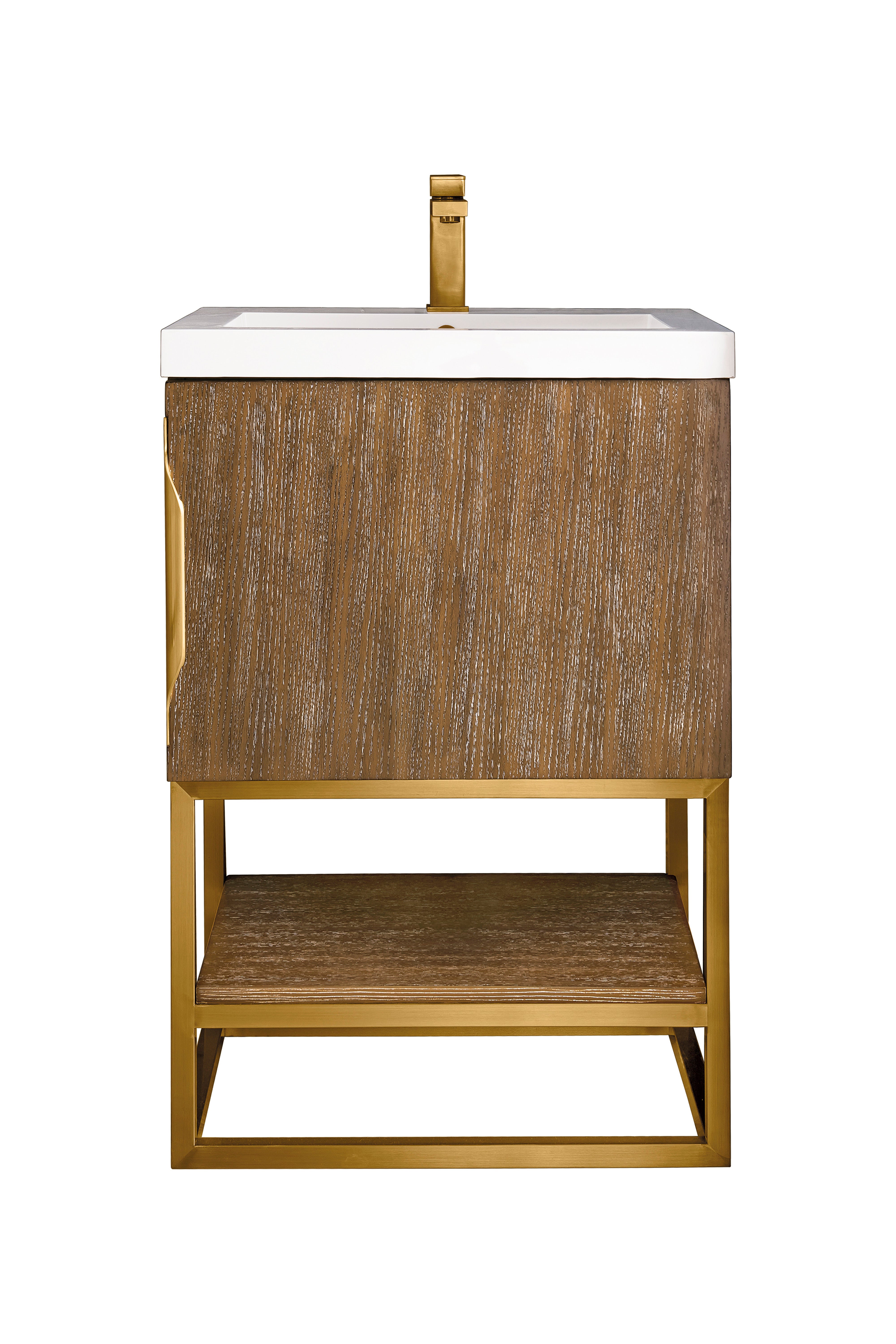 Columbia 24" Single Vanity, Latte Oak, Radiant Gold w/ White Glossy Co ...