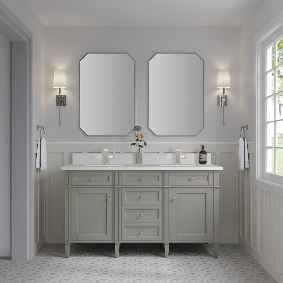 Brittany 60" Double Vanity, Urban Gray w/ Single Hole 3 CM White Zeus – Tilefy