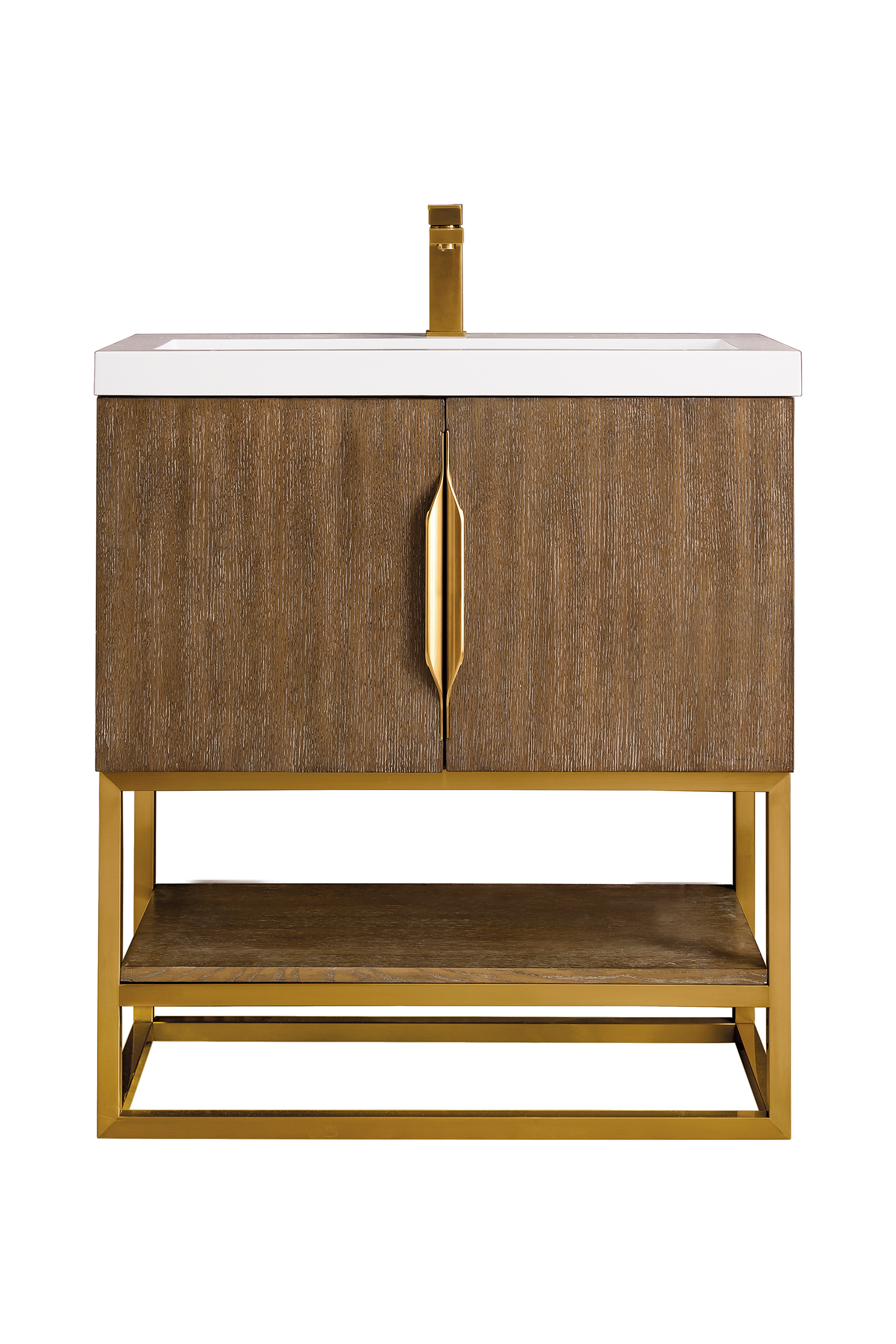 Columbia 31.5" Single Vanity, Latte Oak, Radiant Gold, w/ White Glossy ...