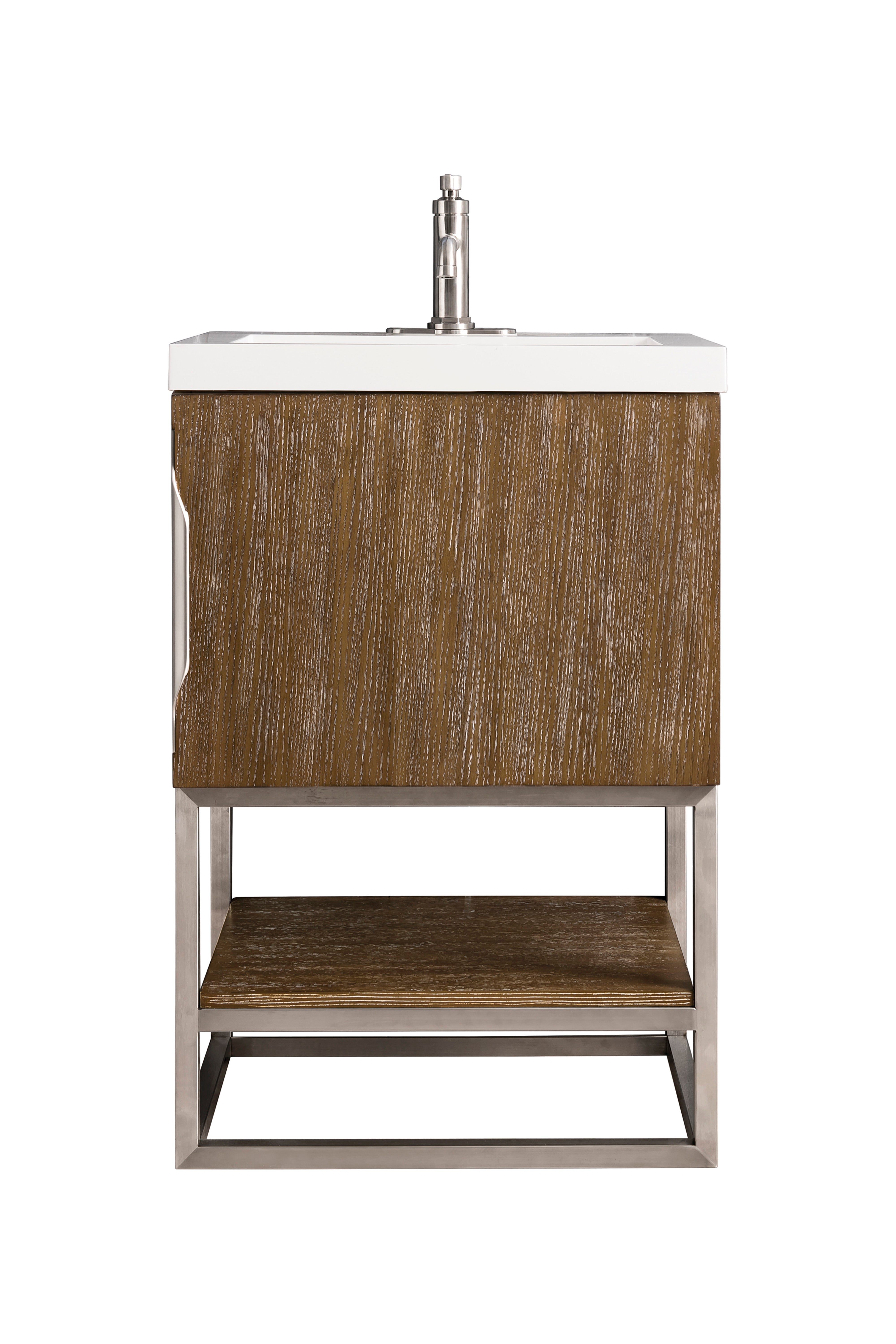 Columbia 24" Single Vanity, Latte Oak, Brushed Nickel w/ White Glossy ...